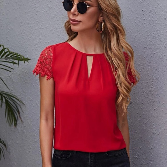 Tops | Keyhole Neck Guipure Lace Top | Poshmark